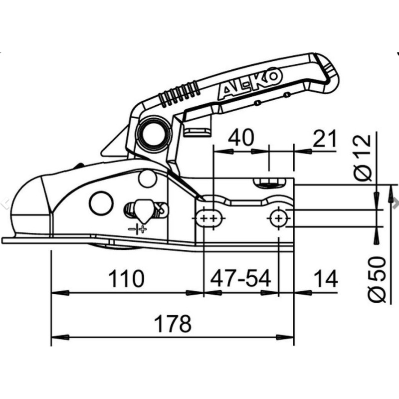 Kugelkupplung AK 160 B Ø 50mm, 1600kg, S120kg